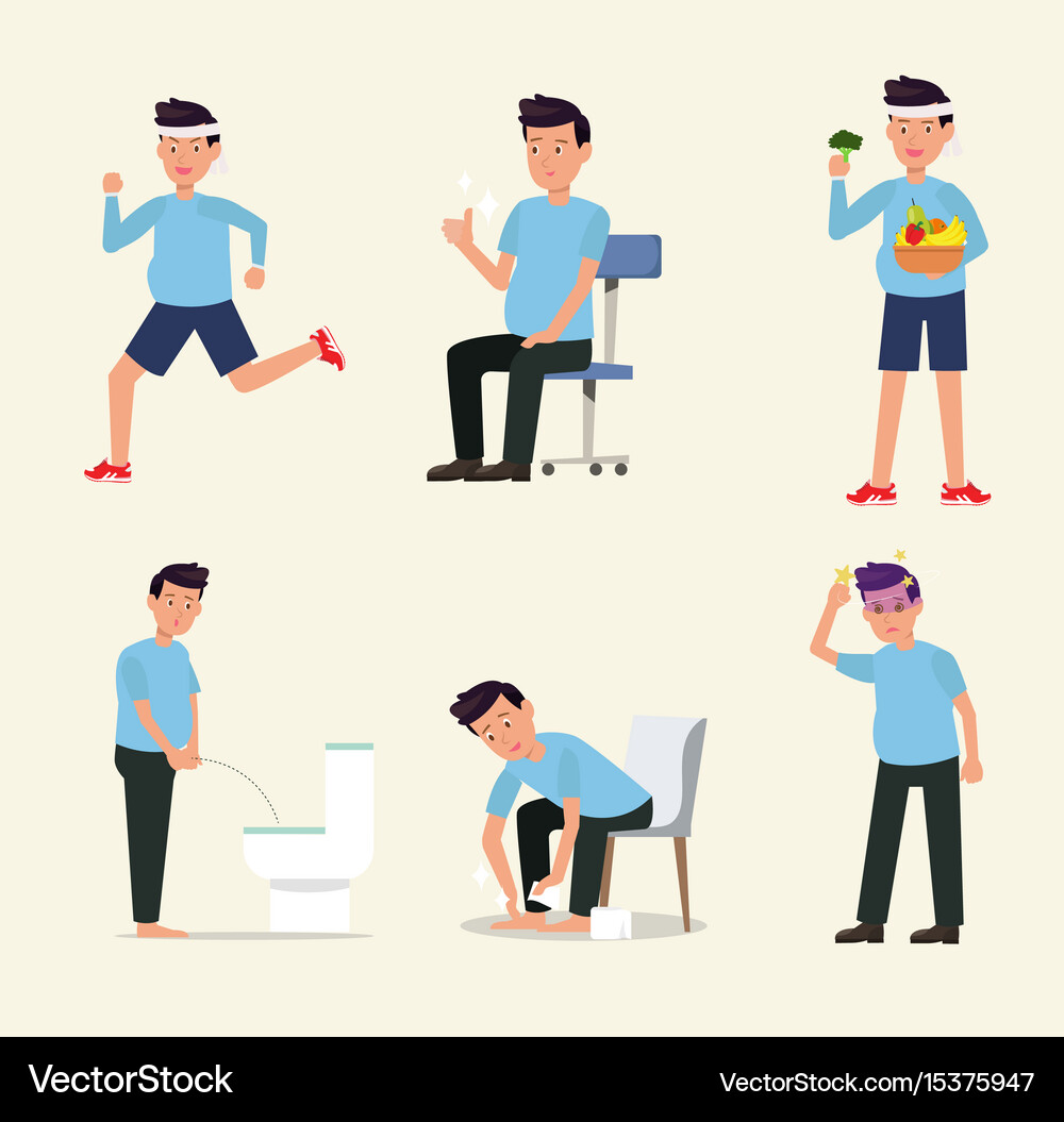 Man flat character activity healthy life style set