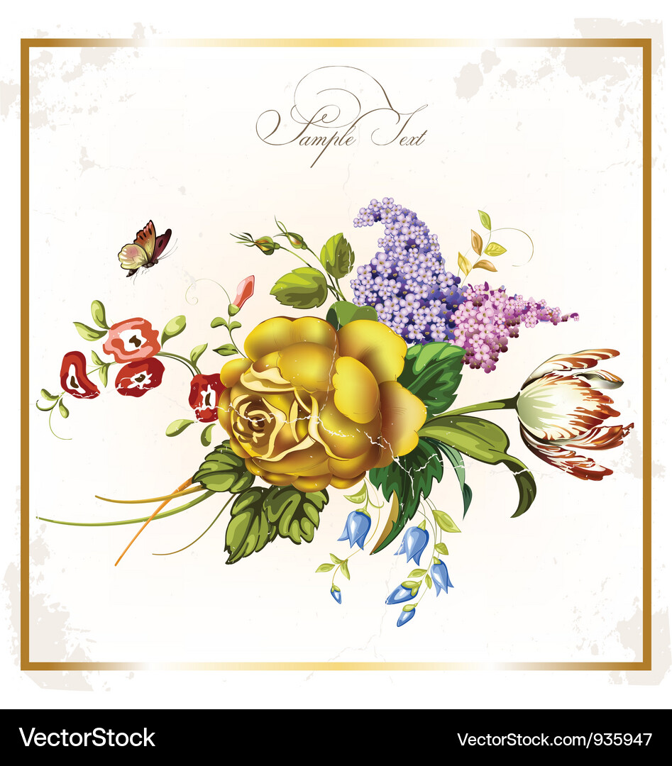 Vintage postcard with beautiful flowers Royalty Free Vector