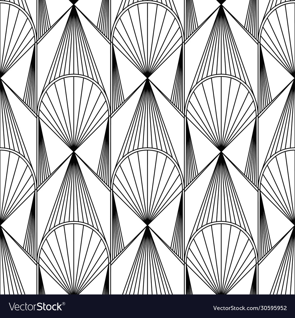 Art Deco Pattern Fanning Seamless Black And White Vector Image