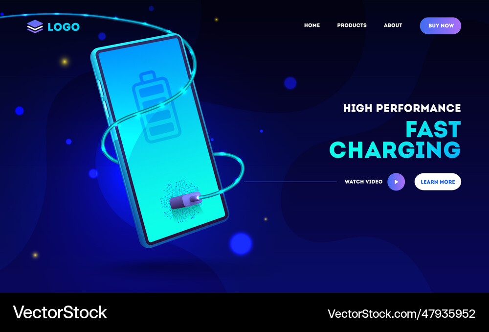 Blue landing page design charger connected Vector Image