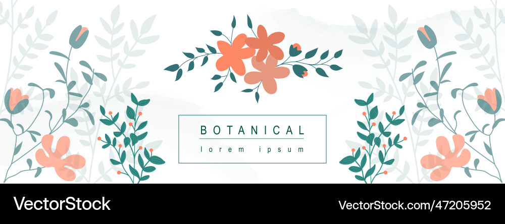 Botanical abstract background with floral line art
