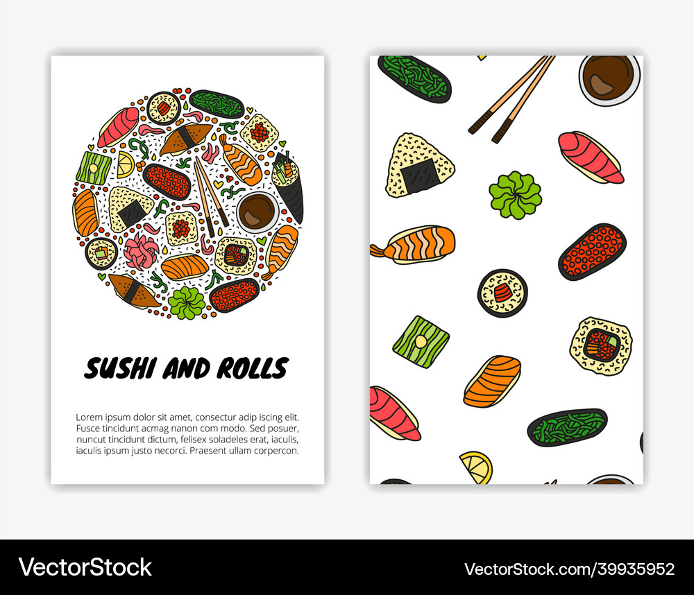 Card templates with sushi and rolls Royalty Free Vector