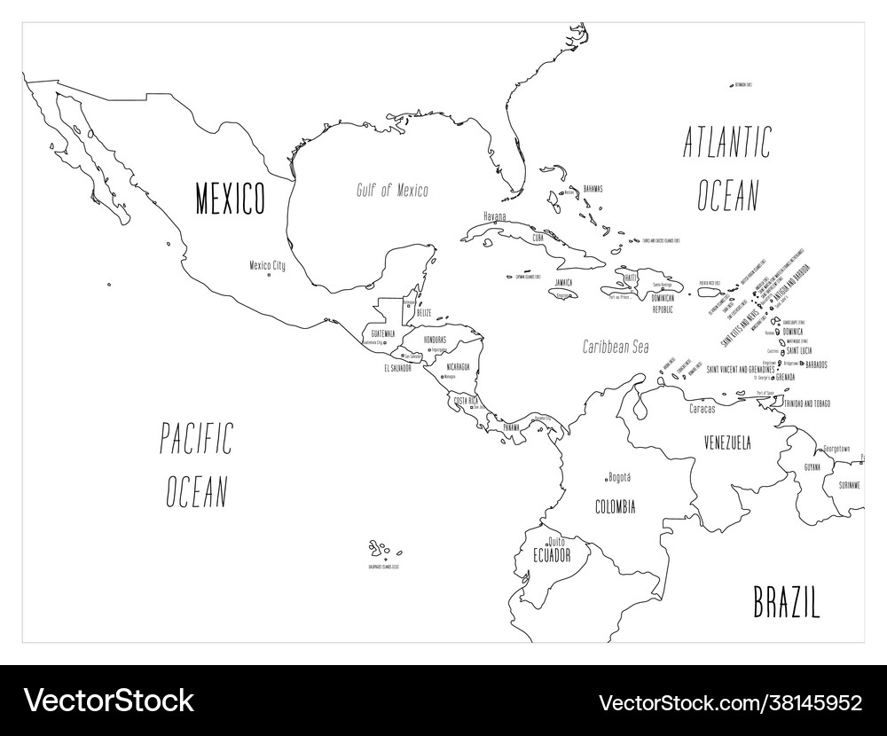 Labeled Outline Map Of Central America