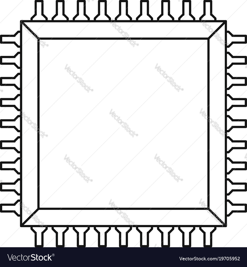 Computer microchip icon outline Royalty Free Vector Image