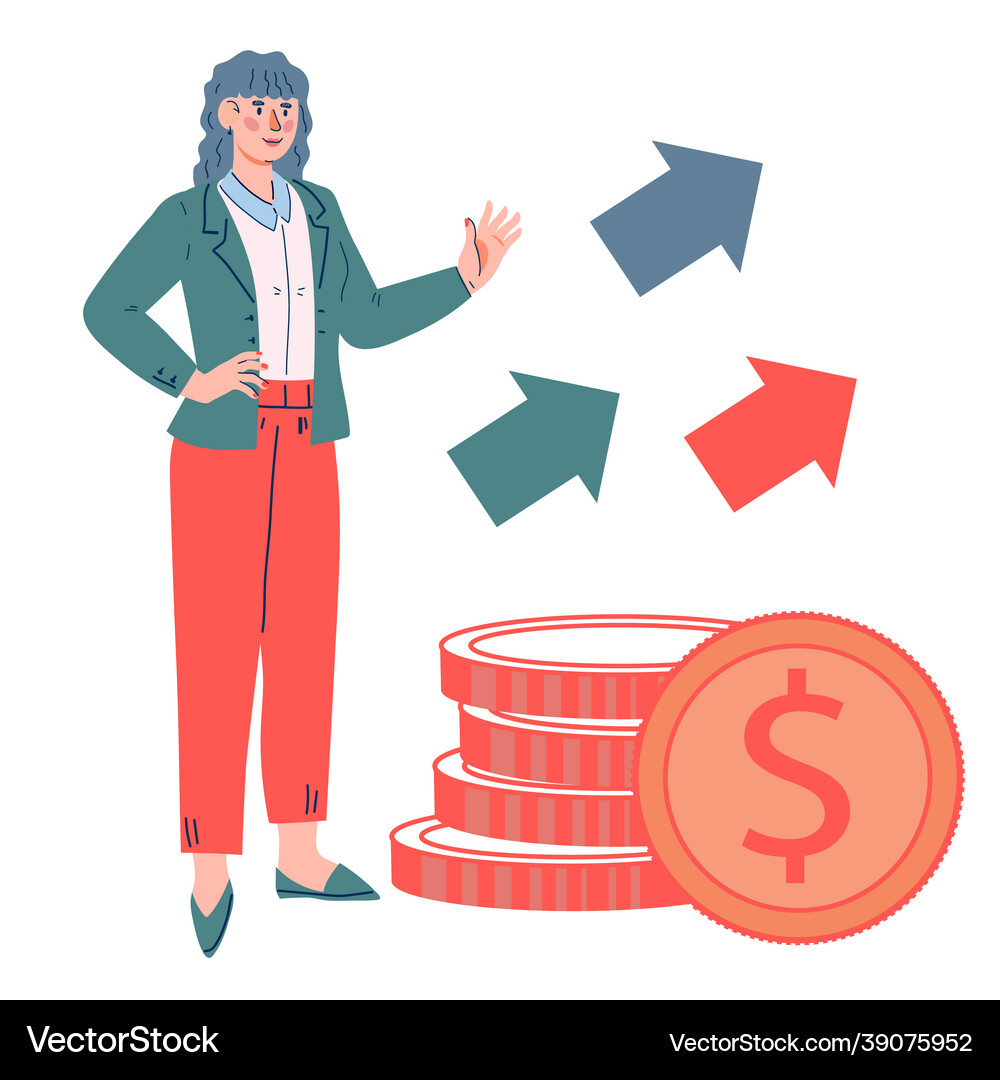Confident smart business woman near stack Vector Image
