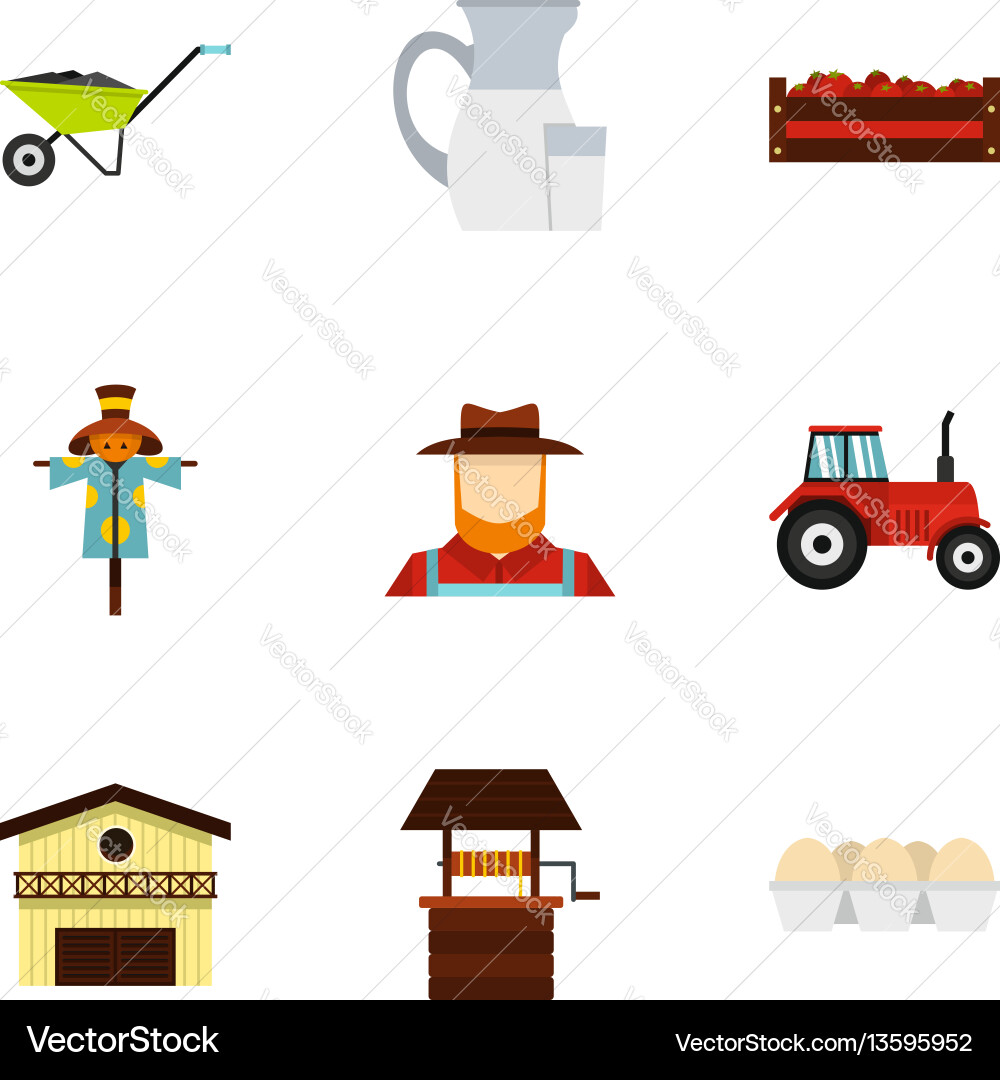 Farming icons set flat style Royalty Free Vector Image