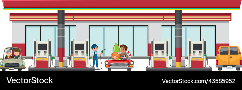 Gas station cartoon scene Royalty Free Vector Image