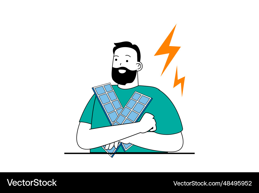 Green energy concept with people scene in flat web