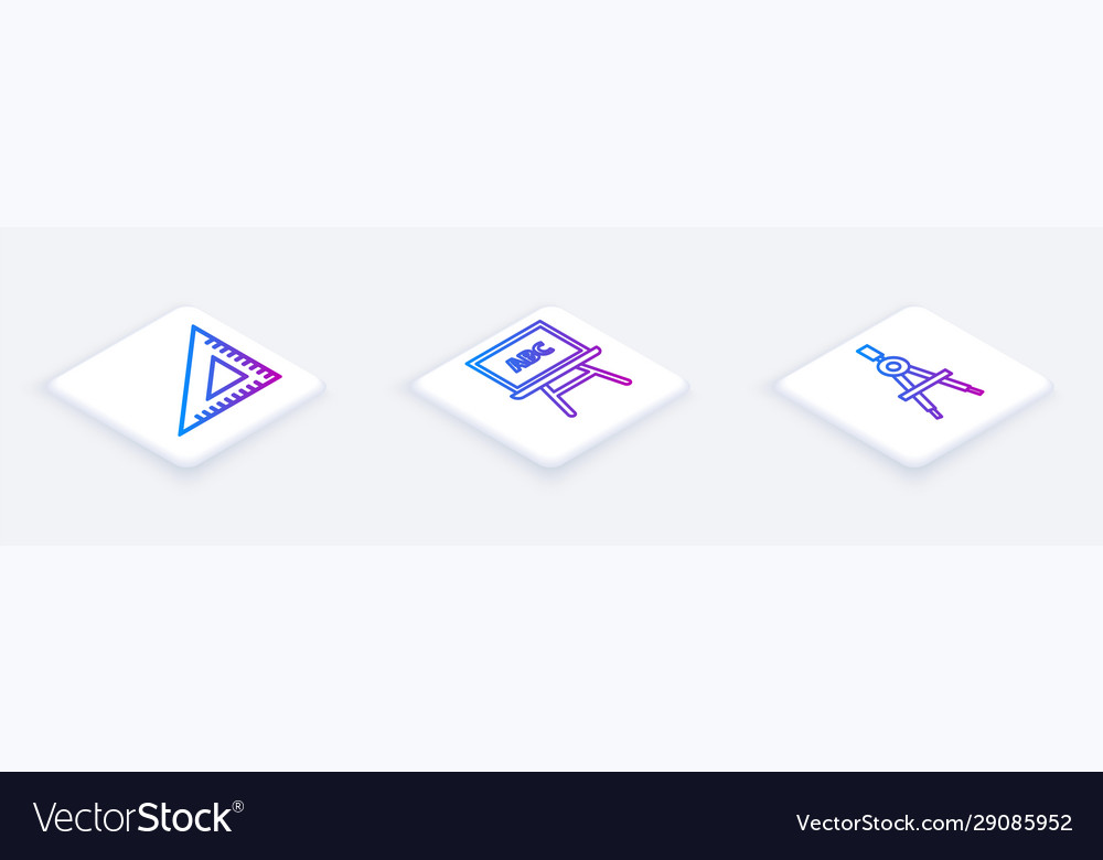 Set isometric line triangular ruler chalkboard Vector Image Set isometric line triangular ruler chalkboard Vector Image