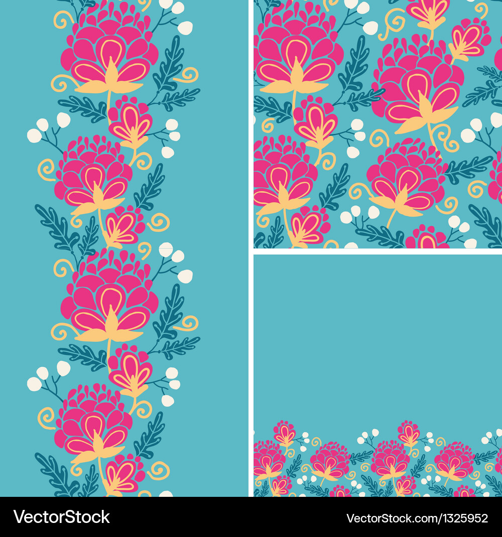 Set of colorful flowers seamless pattern Vector Image