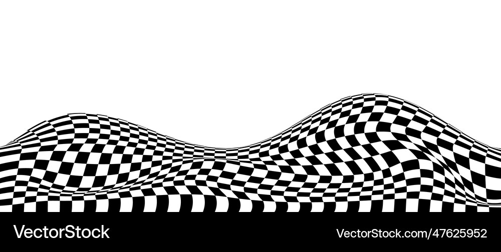 Wavy checkered background black and white curved Vector Image