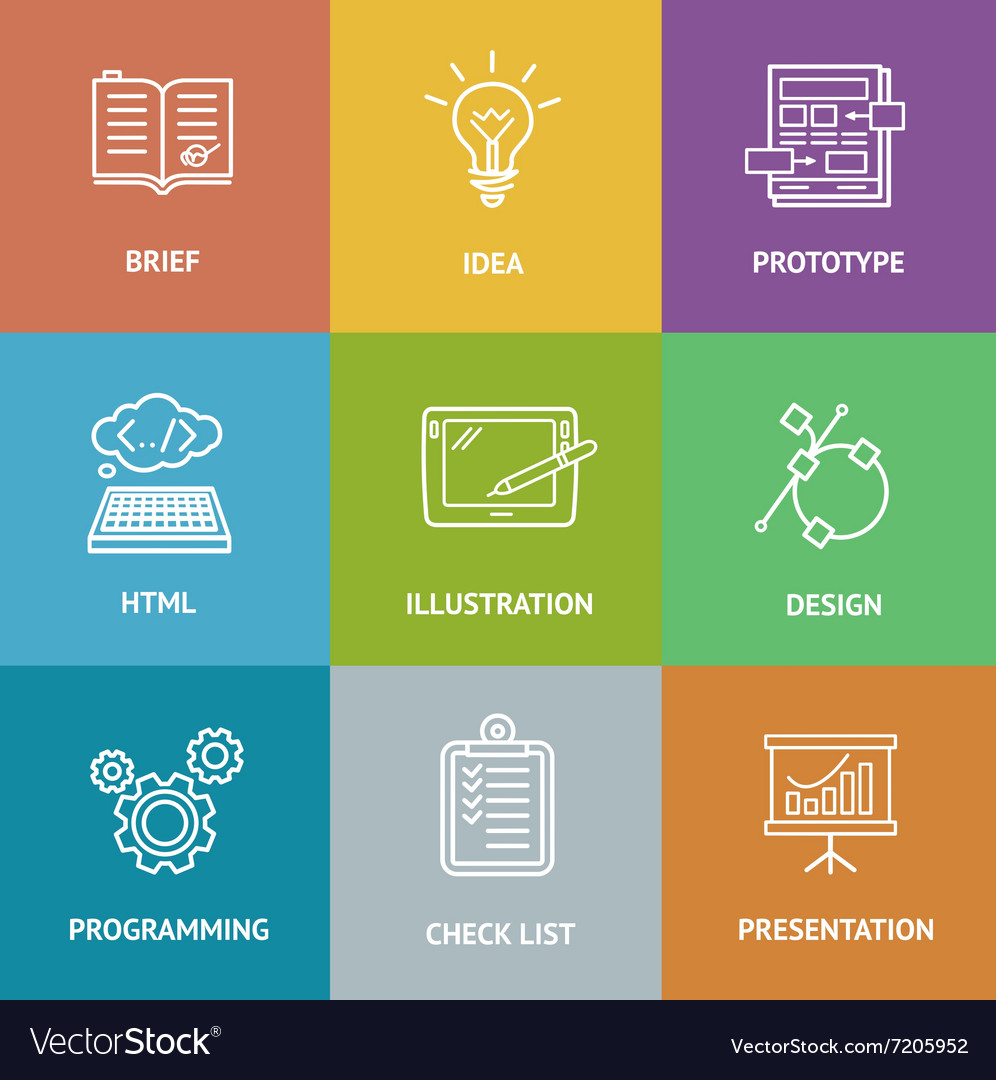 Web dewelopment colorful icon set Royalty Free Vector Image