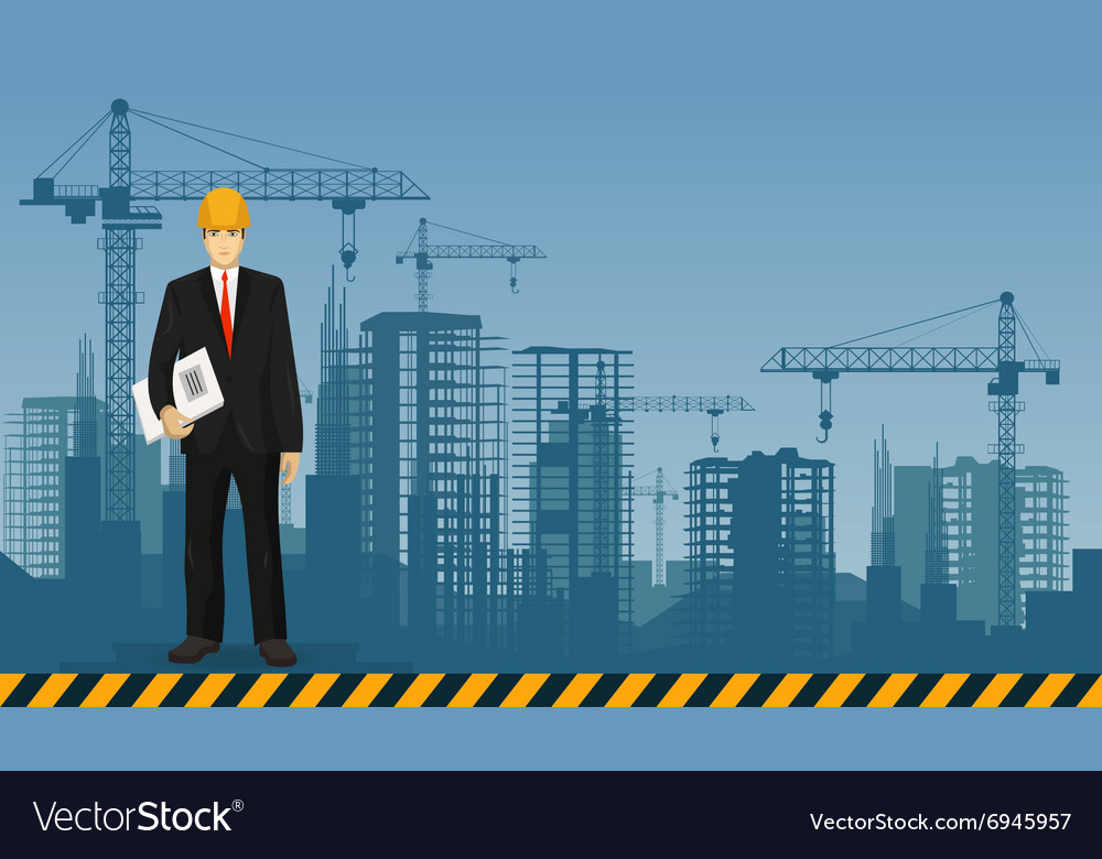 Builder man manager worker on constructions Vector Image