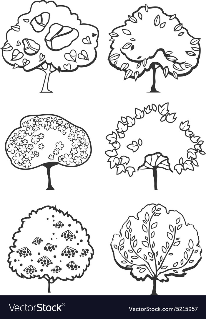 Different types tree silhouettes Royalty Free Vector Image