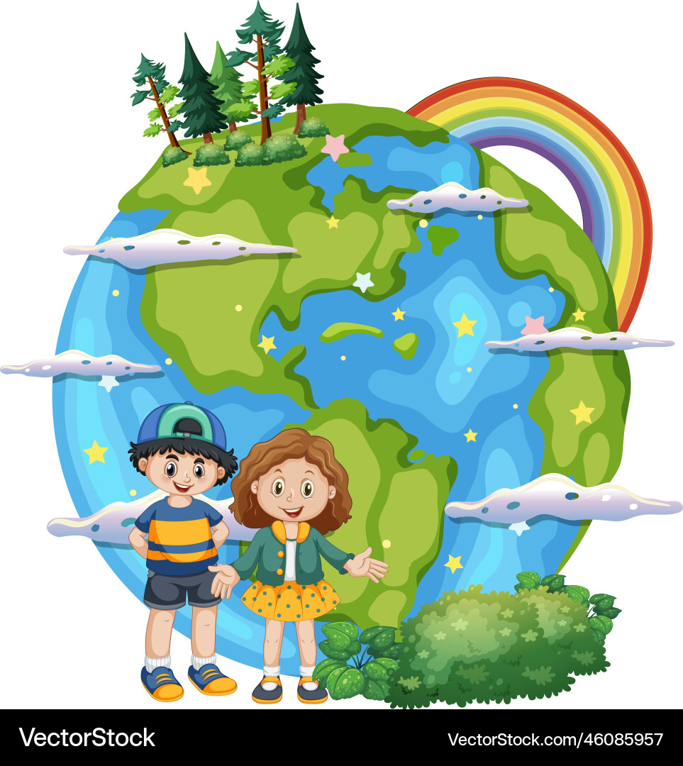Earth planet with cartoon characters Royalty Free Vector