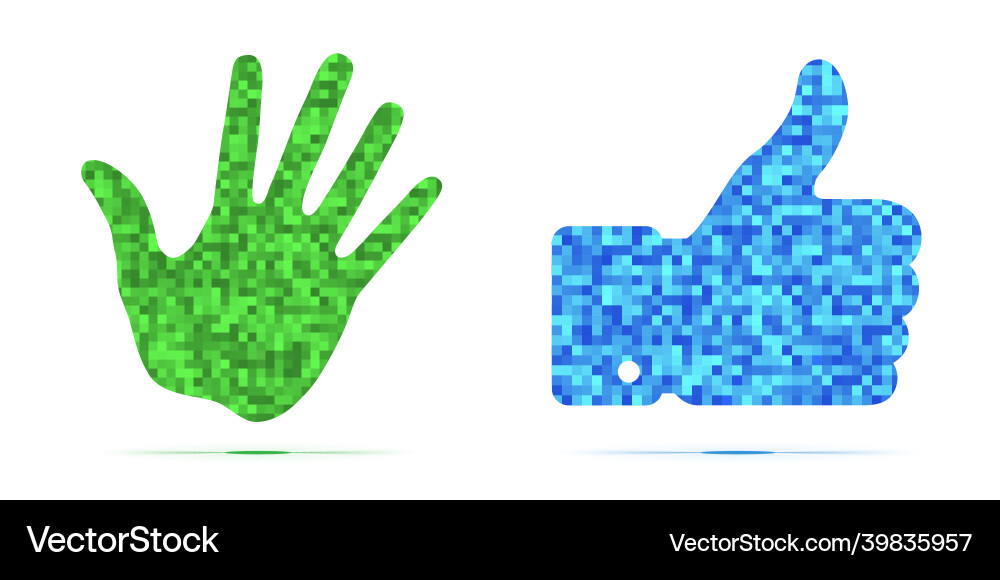 Hand print pixel pixelated thumb up like icon Vector Image