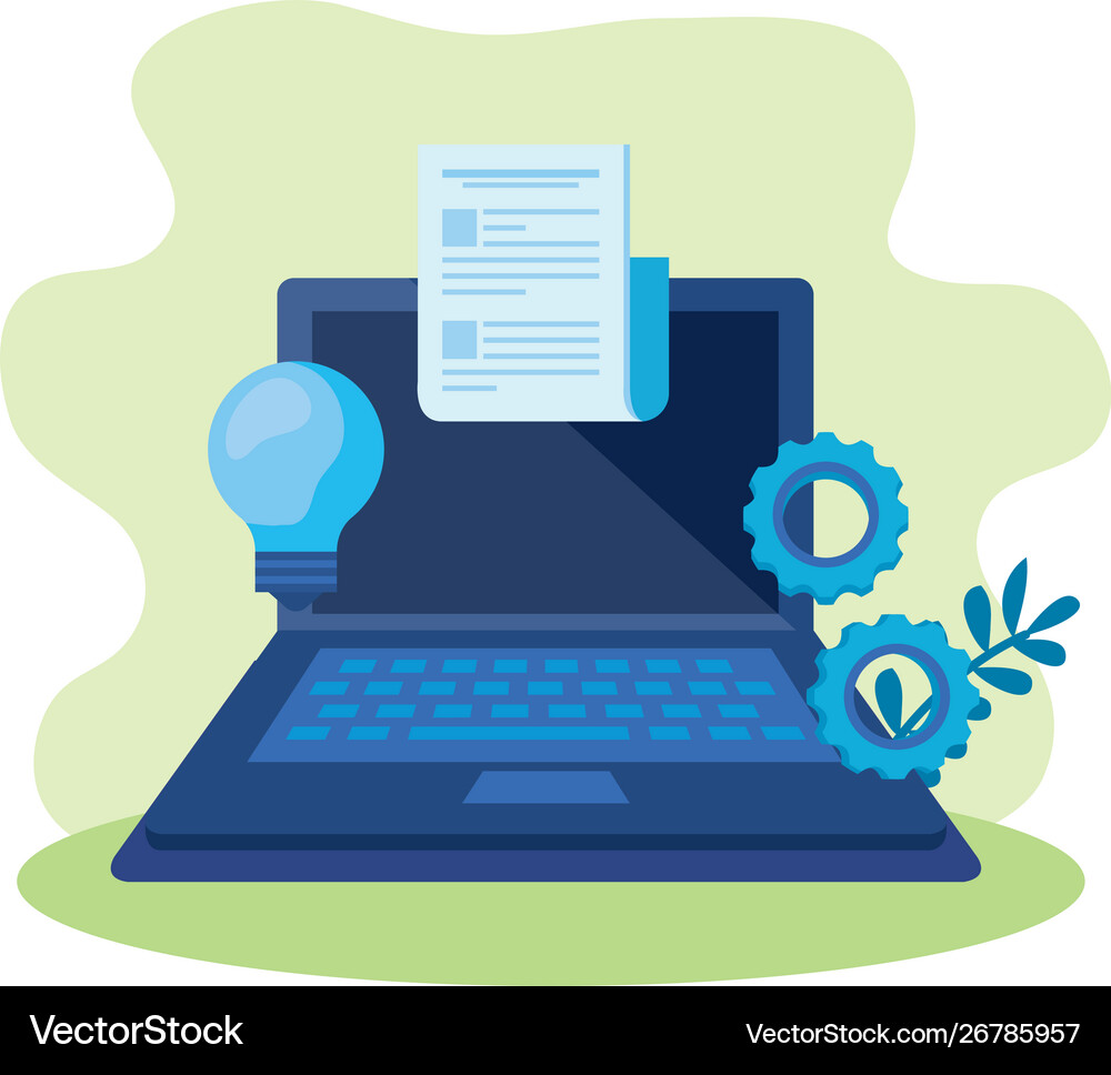 Laptop computer with bulb light Royalty Free Vector Image