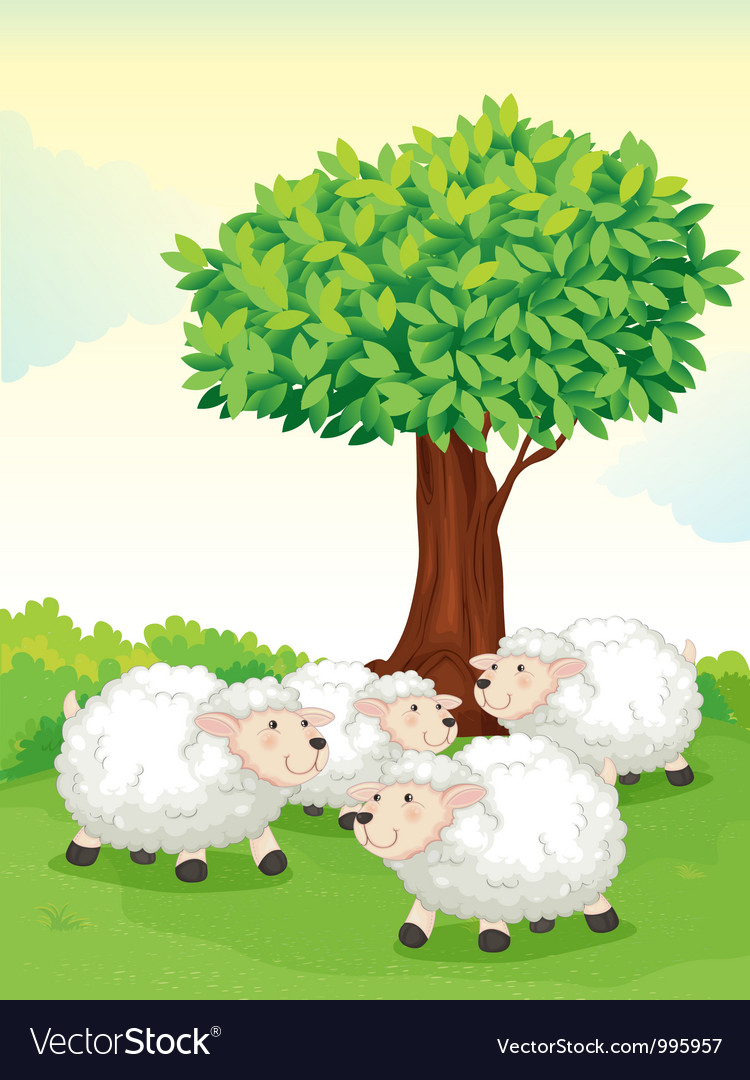 Sheeps under tree Royalty Free Vector Image - VectorStock