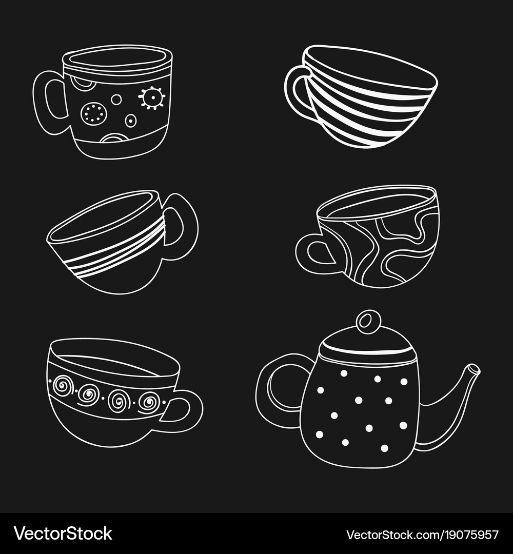 Tea set a collection of stylized cups Royalty Free Vector