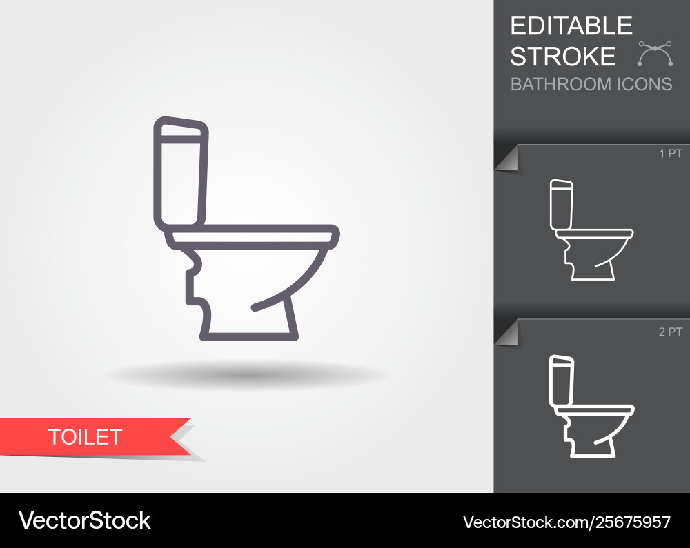 Toilet line icon with editable stroke shadow Vector Image