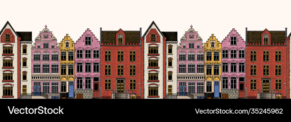 Amsterdam houses seamless pattern urban Royalty Free Vector