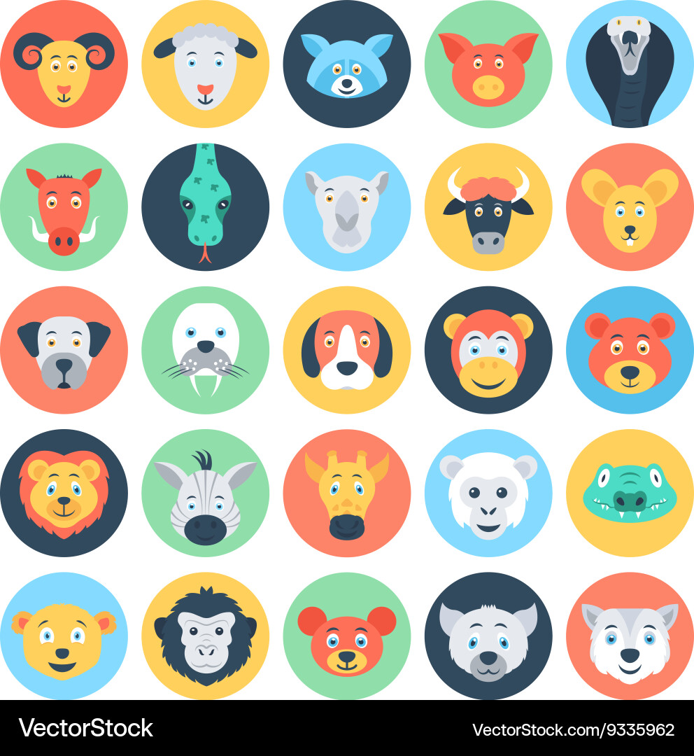 Animal avatars flat icons 3 Royalty Free Vector Image