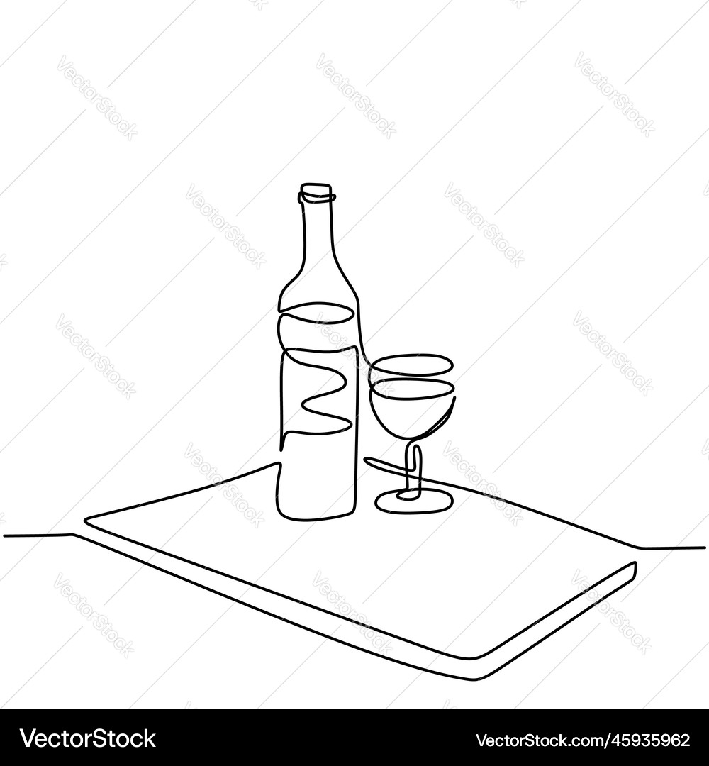 Continuous one line drawing of a wine bottle Vector Image