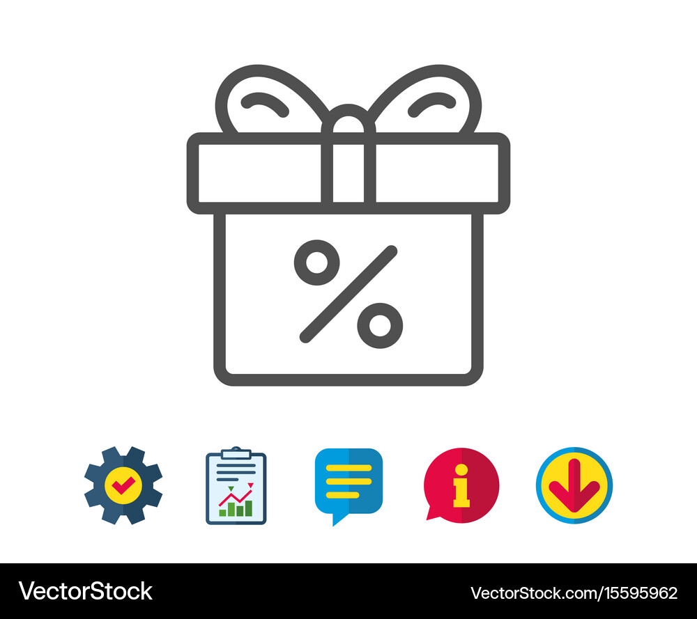 Gift box with percentage line icon present Vector Image