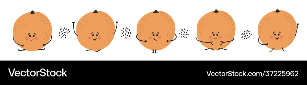 Hand drawn cute funny happy orange set Royalty Free Vector