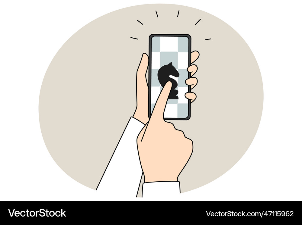 Person hold cellphone play chess on device Vector Image
