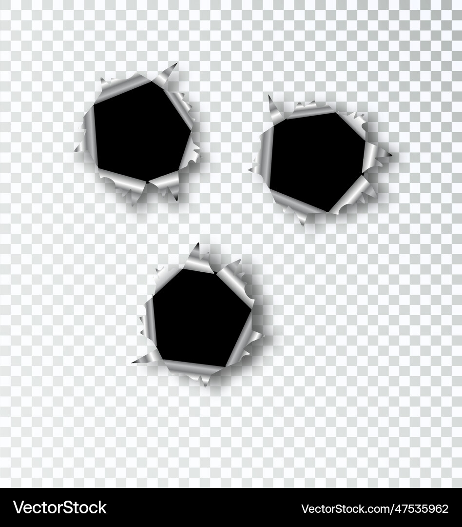 Ragged hole in metal from bullets on white Vector Image