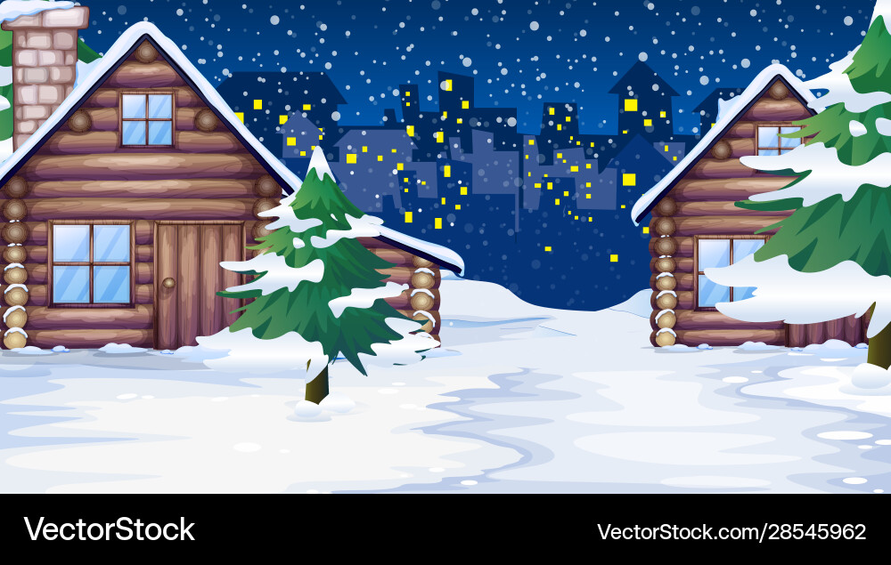 Scene with houses in snow Royalty Free Vector Image