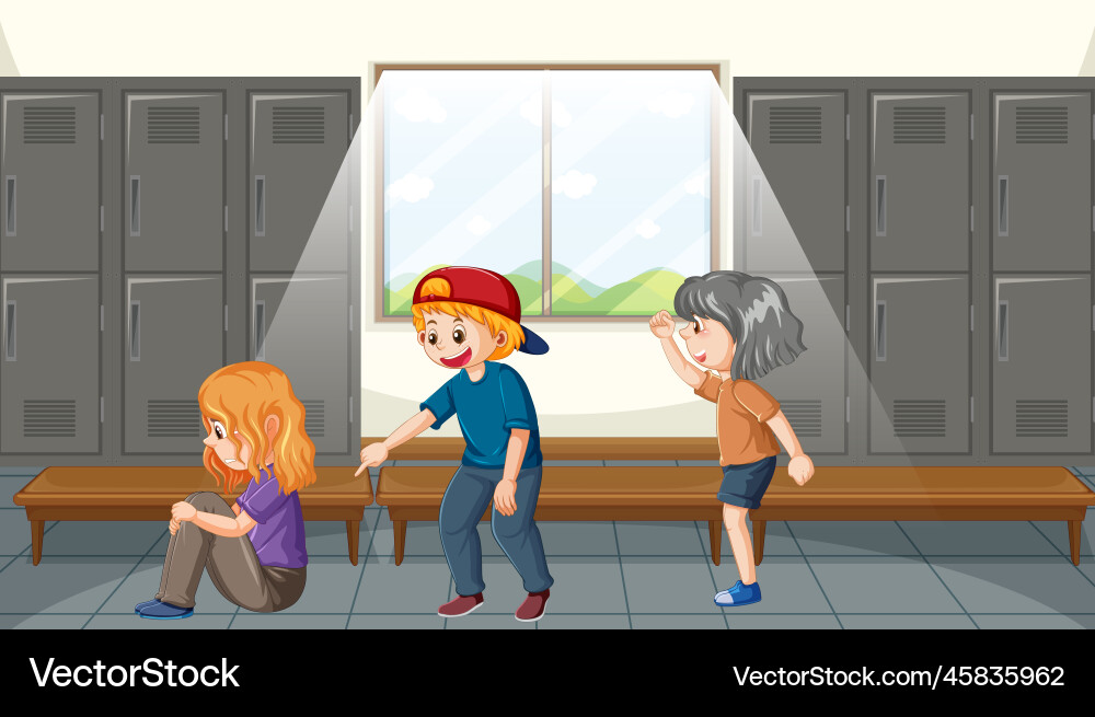 School bullying with student cartoon characters Vector Image