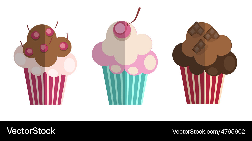 Set of paper flat cupcakes Royalty Free Vector Image