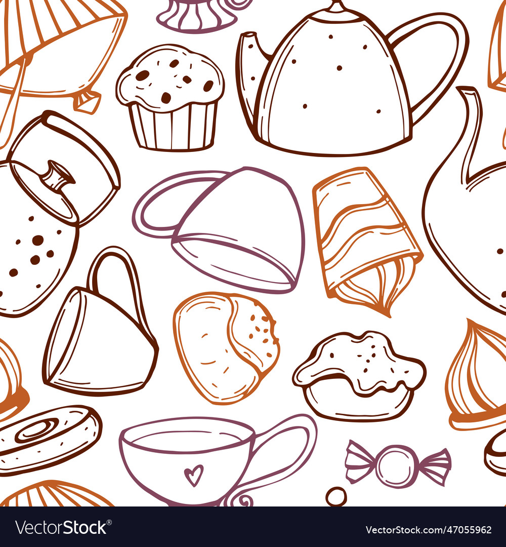 Teapots and cups pattern Royalty Free Vector Image