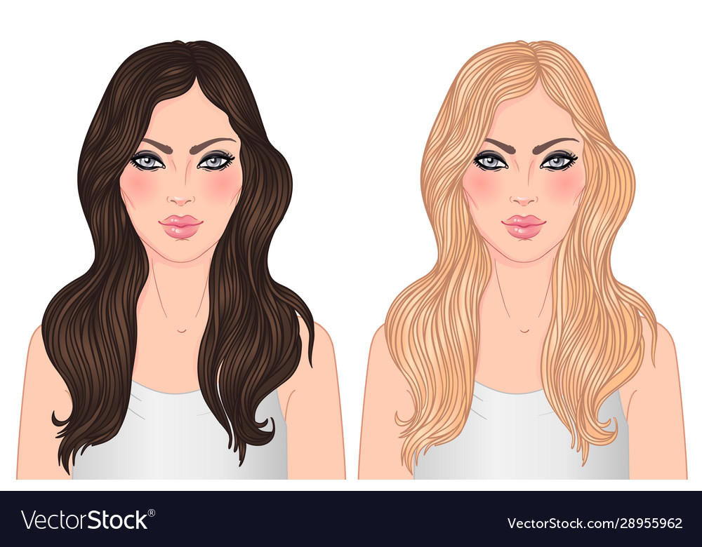 Two woman blonde and brunette with long Royalty Free Vector