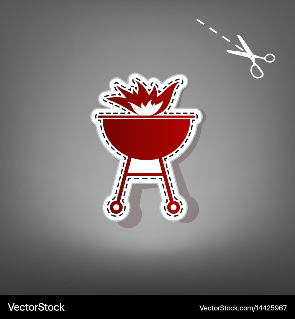 Barbecue with fire sign red icon with for Vector Image