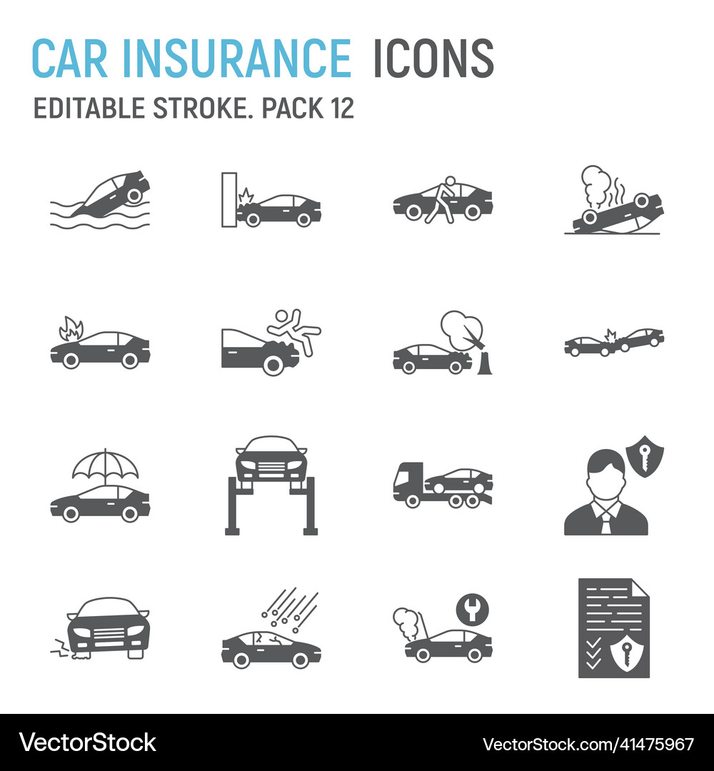 Car insurance glyph icon set Royalty Free Vector Image