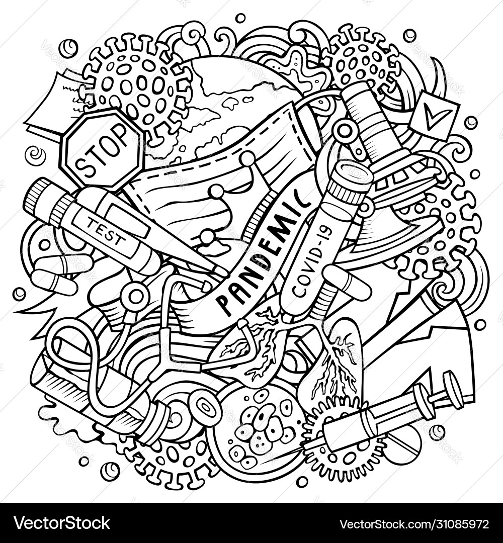 Cartoon doodles pandemic line Royalty Free Vector Image