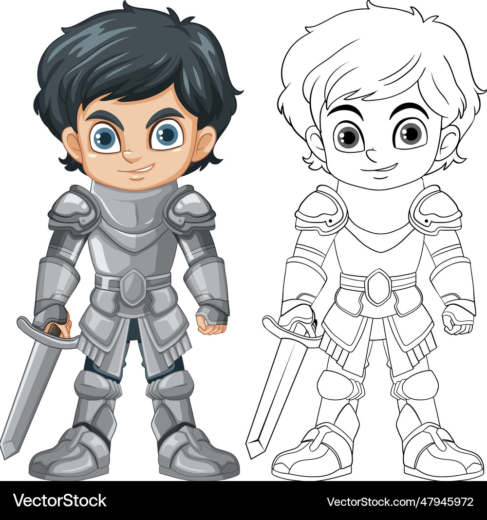 Cartoon knight boy character with doodle Vector Image