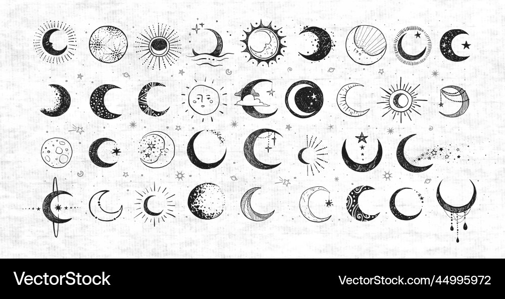 Doodles with the moon on old paper background Vector Image