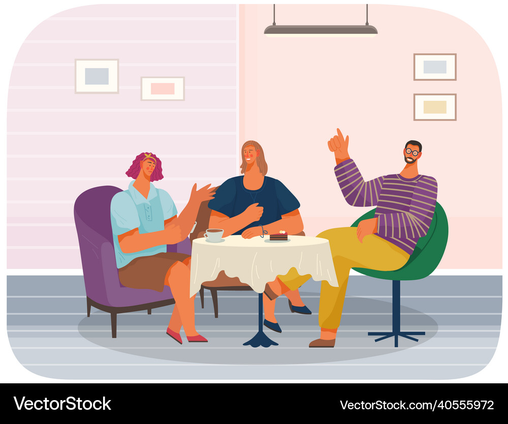 Friends are sitting at table in cafe characters Vector Image