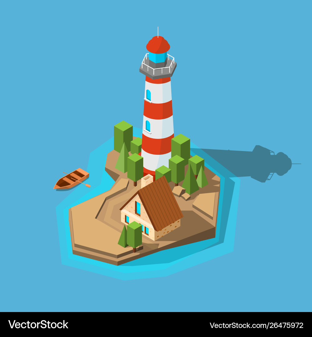 Lighthouse isometric sea ocean boat beach small Vector Image