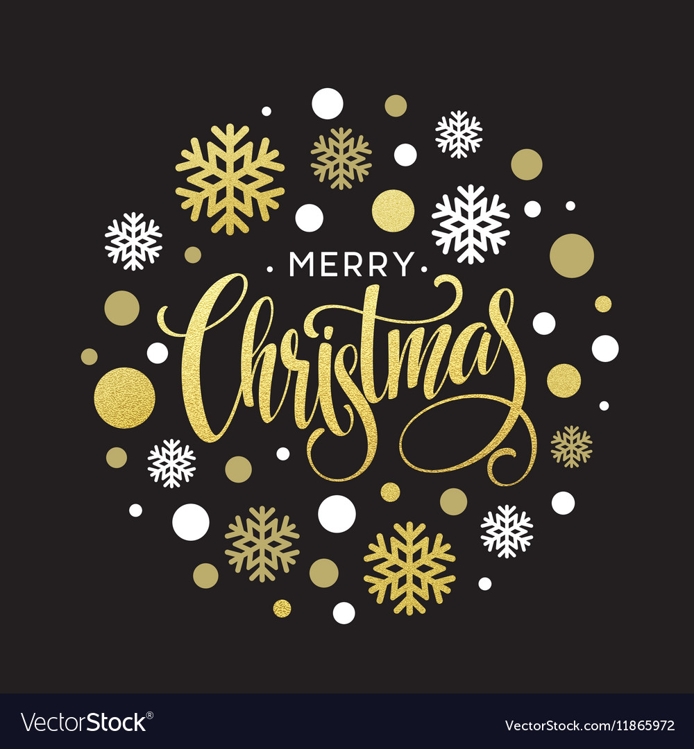Merry christmas gold glittering lettering design Vector Image