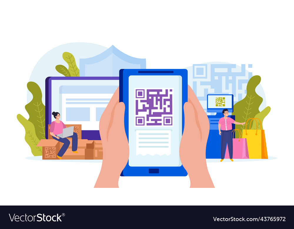 Qr code flat design concept Royalty Free Vector Image