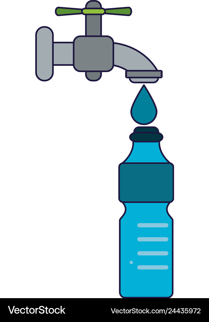 Water faucet with drop falling in bottle Vector Image