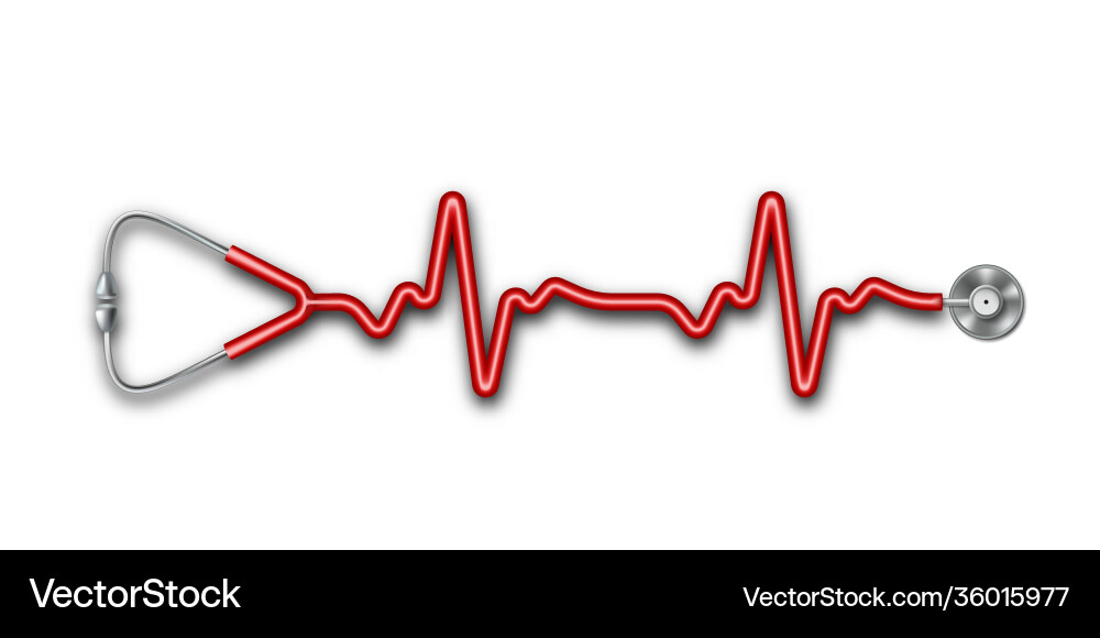 3d stethoscope in shape a heart beat on ekg Vector Image