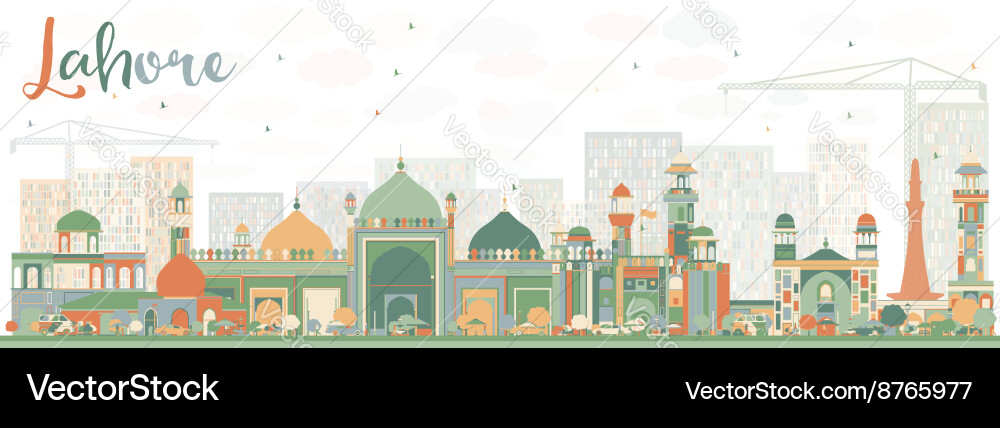 Abstract lahore skyline with color landmarks Vector Image