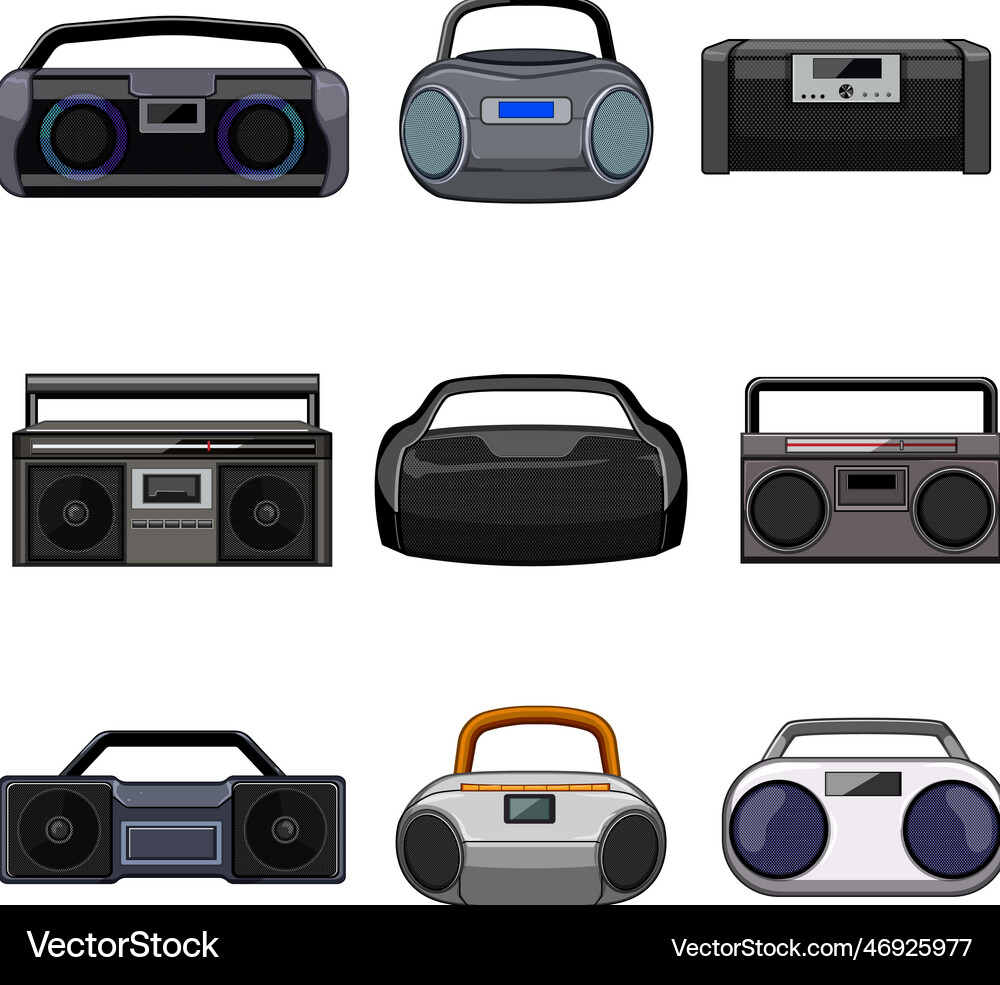 Boombox audio set cartoon Royalty Free Vector Image