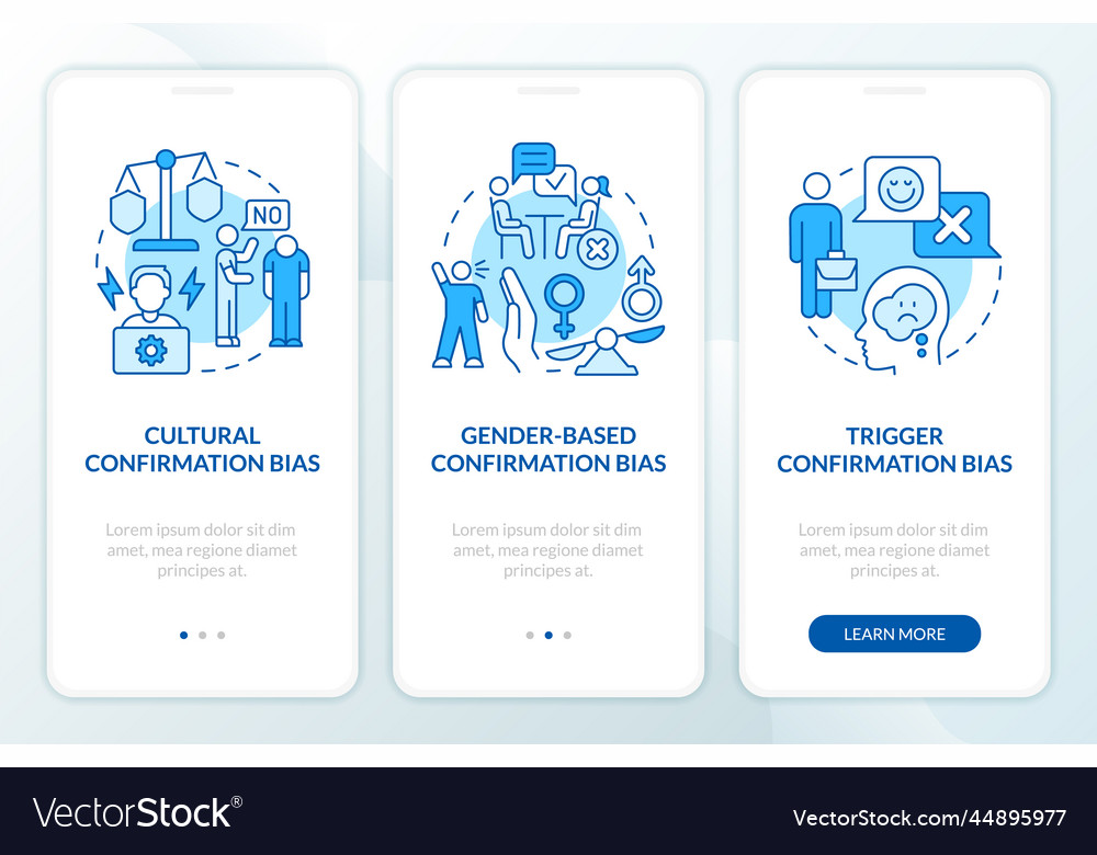 Confirmation bias in interviewing blue onboarding Vector Image Confirmation bias in interviewing blue onboarding Vector Image